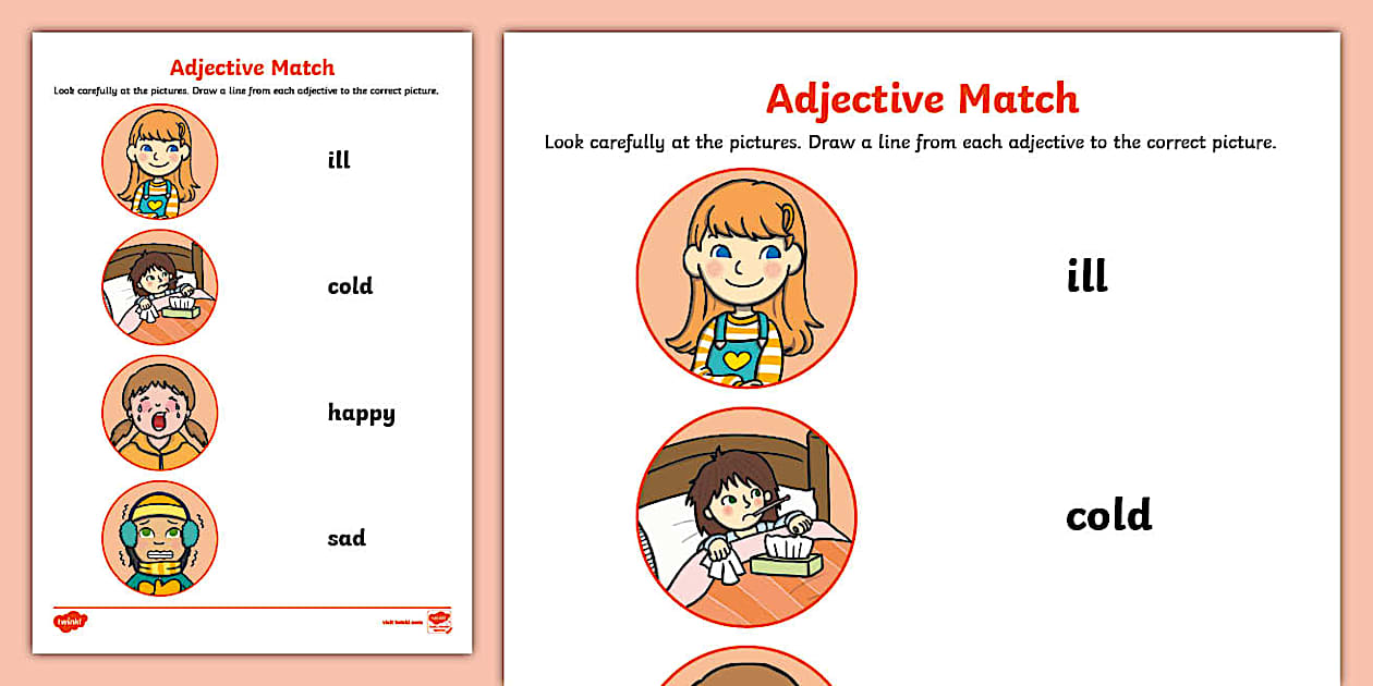 Language Skills: Adjective Match (teacher made) - Twinkl
