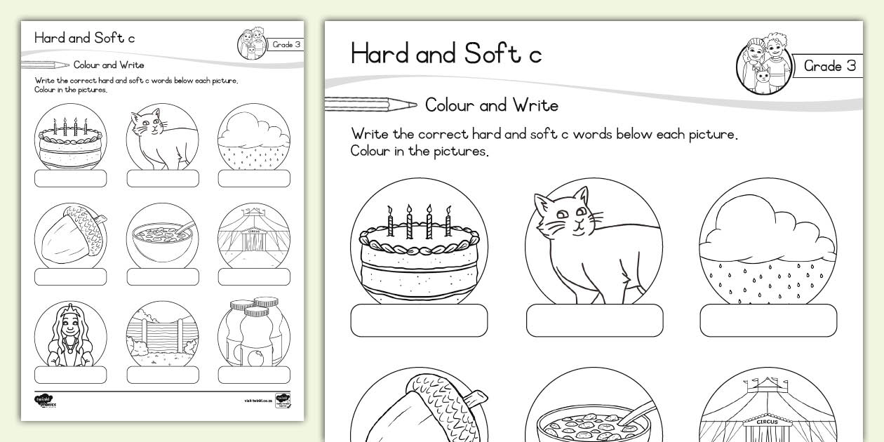 Grade 3: Colour and Write - Hard and Soft c - Twinkl