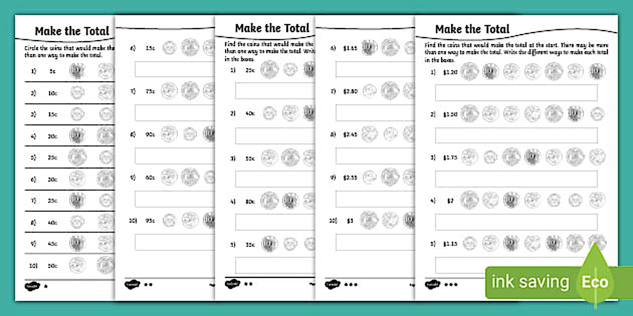Make the Total | Counting Coins Printable Worksheet | Twinkl