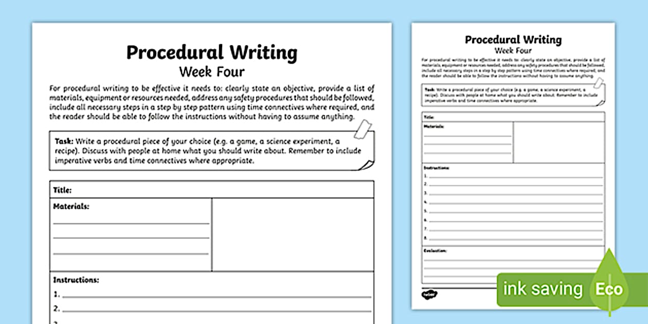 Editable Procedural Writing Week Four Homework - Worksheet