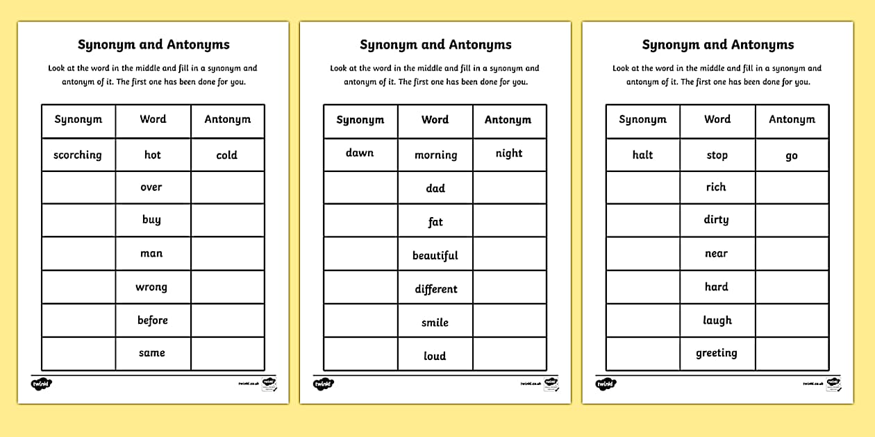 Synonyms and Antonyms Worksheet - KS2 English (teacher made)