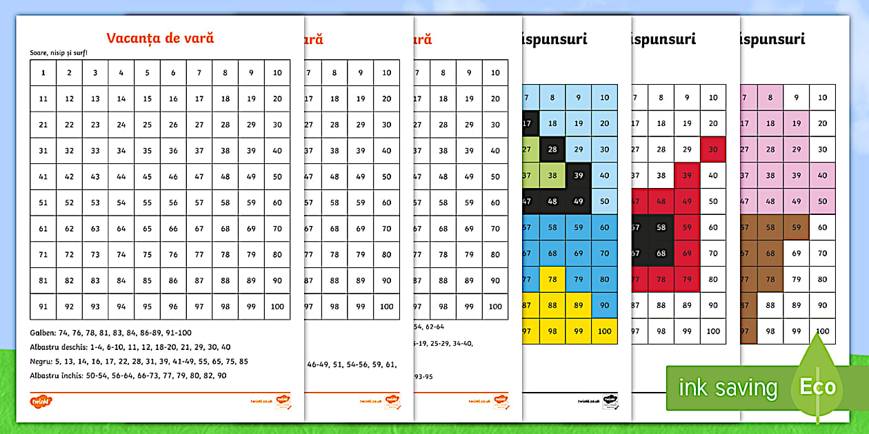Vara: Colorează după codul culorilor Fișe de lucru