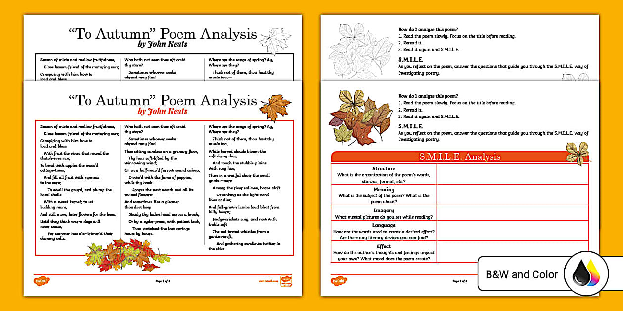 Seventh Grade To Autumn Poem Analysis Worksheet - Twinkl