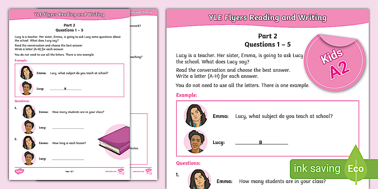 ESL YLE Flyers Reading and Writing Part 2 Worksheet (Classroom) [Kids, A2]