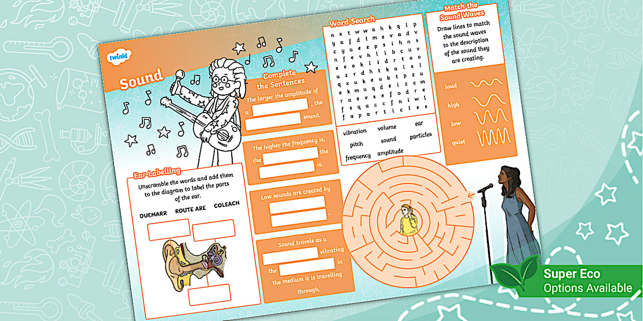 KS2 Sound Activity Mat (Ages 7 - 11) (Teacher-Made) - Twinkl