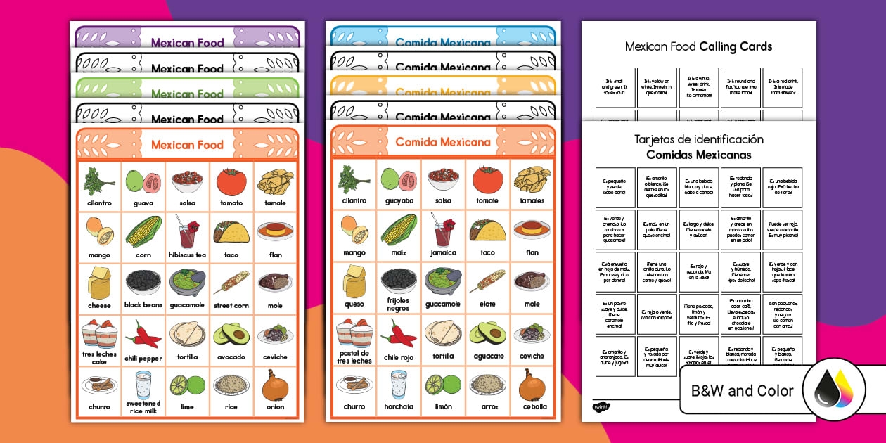 Mexican Food Bingo in English and Spanish | Cinco de Mayo, Hispanic ...