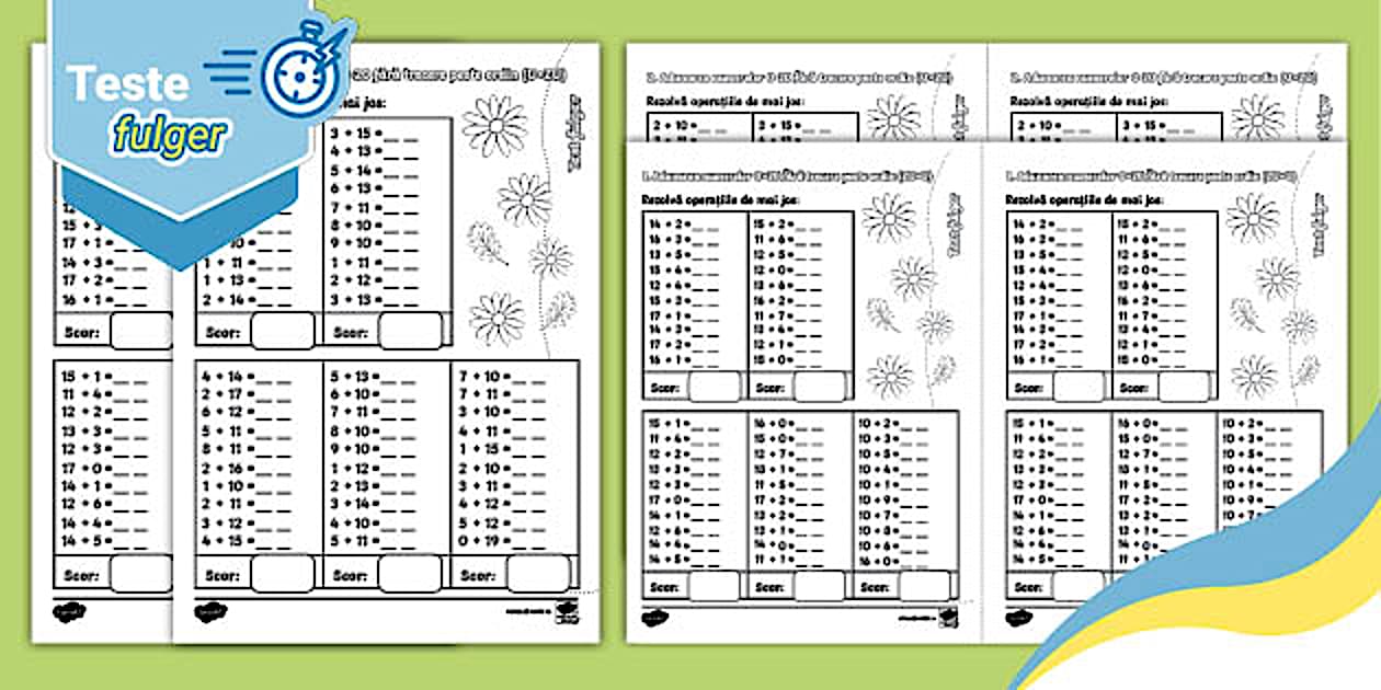 Adunarea numerelor 0-20 fără trecere peste ordin Test fulger