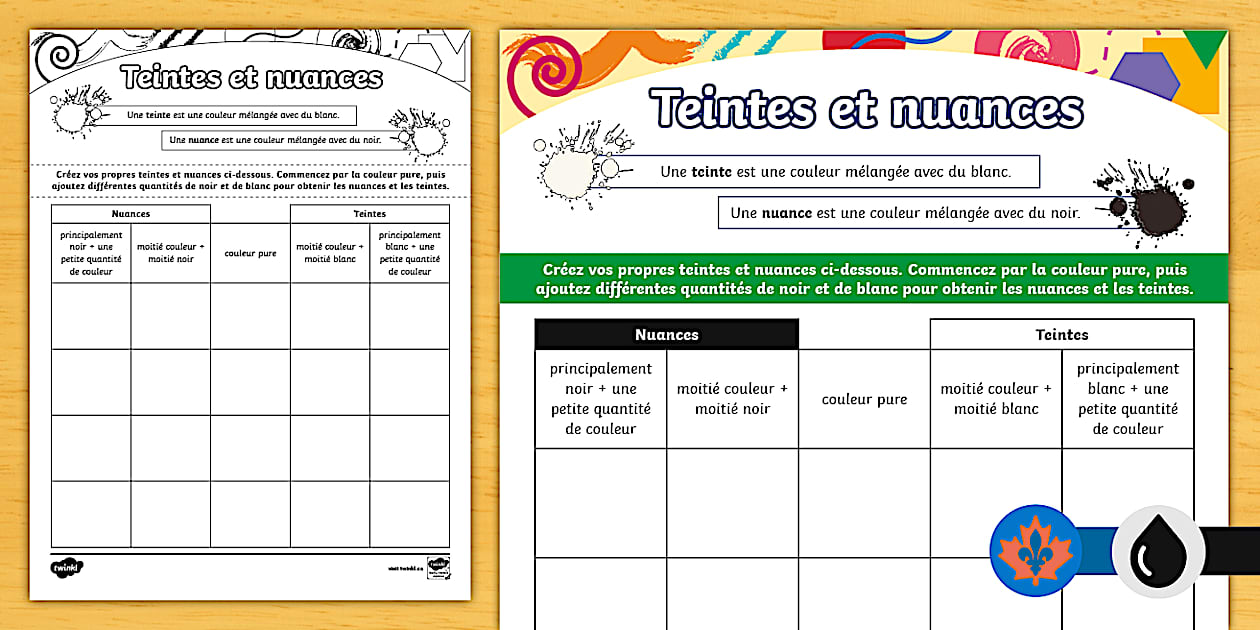 Elements Of Art Tints And Shades Worksheet French - Twinkl