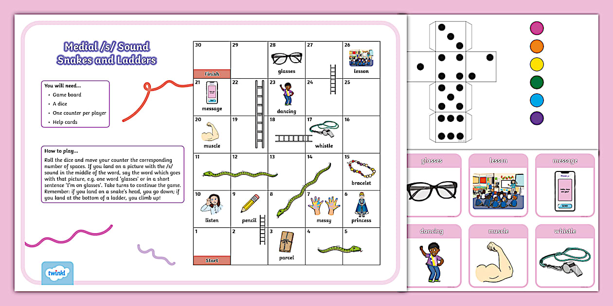 Medial /s/ Sound Snakes and Ladders (l'enseignant a fait)