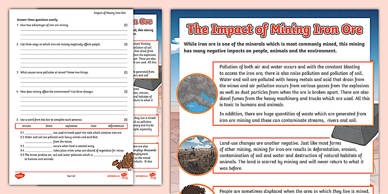 Impact of Mining Iron Ore - Activity Sheet (teacher made)