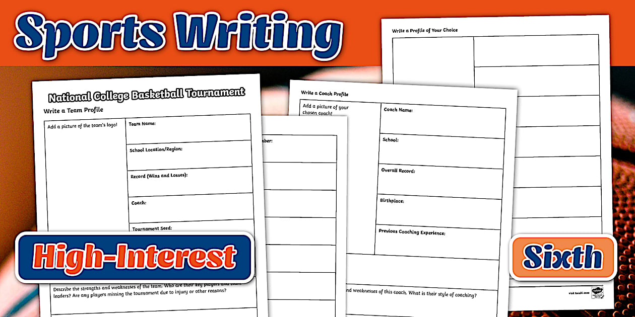 Sixth Grade Natl College Basketball Tournament Writing Wkst.