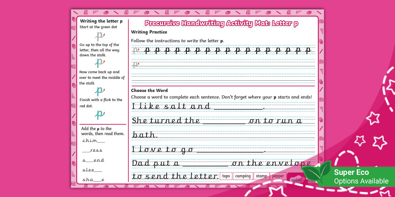 Letter P Precursive Handwriting Sheet | Letter Formation