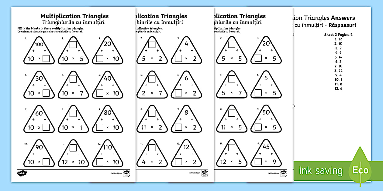 Multiplication Triangles 2 to 12 Times Tables Worksheet / Worksheet