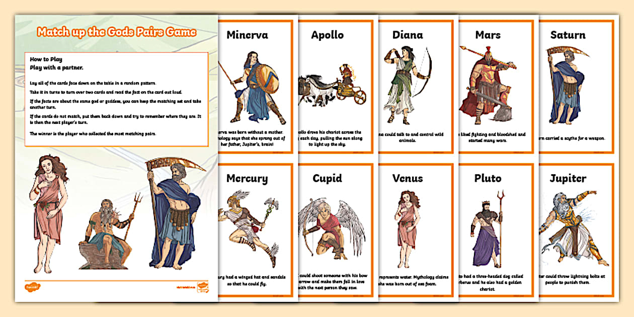 The Romans Match up Gods Pairs Game - KS2 (Teacher-Made)