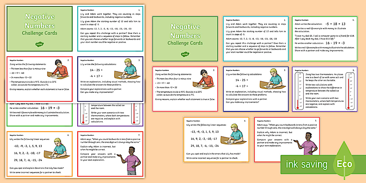 Year 5 Negative Numbers Place Value Maths Mastery Challenge Cards