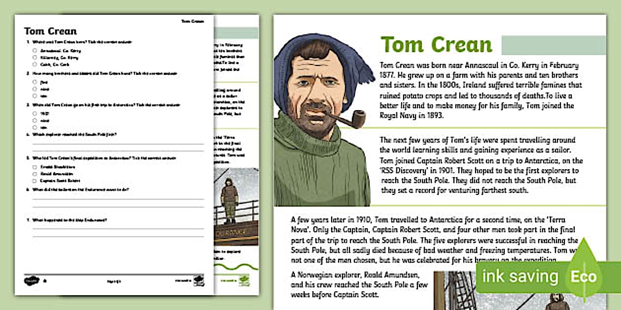 Tom Crean Reading Comprehension Activity (teacher made)