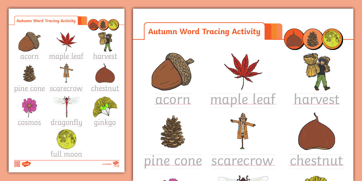 09 Teacher I Am Done ⅼ Autumn Word Tracing Activity