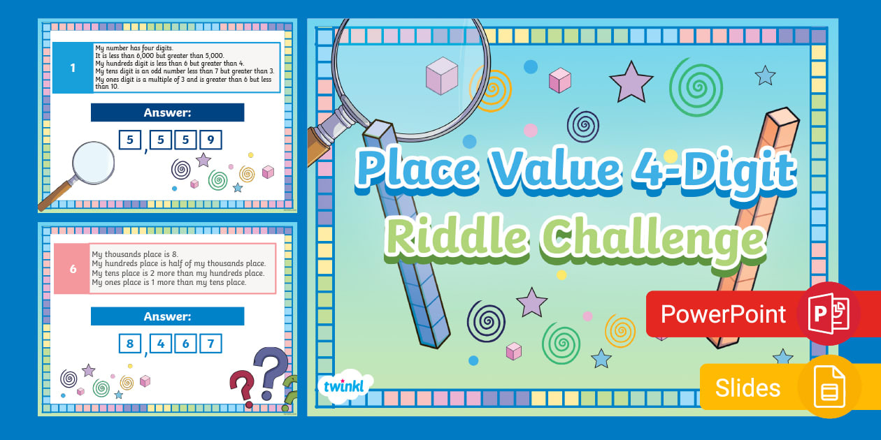 Third Grade Place Value 4-Digit Number Riddle Challenge