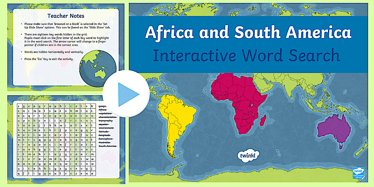 Africa and South America Interactive Word Search - Twinkl