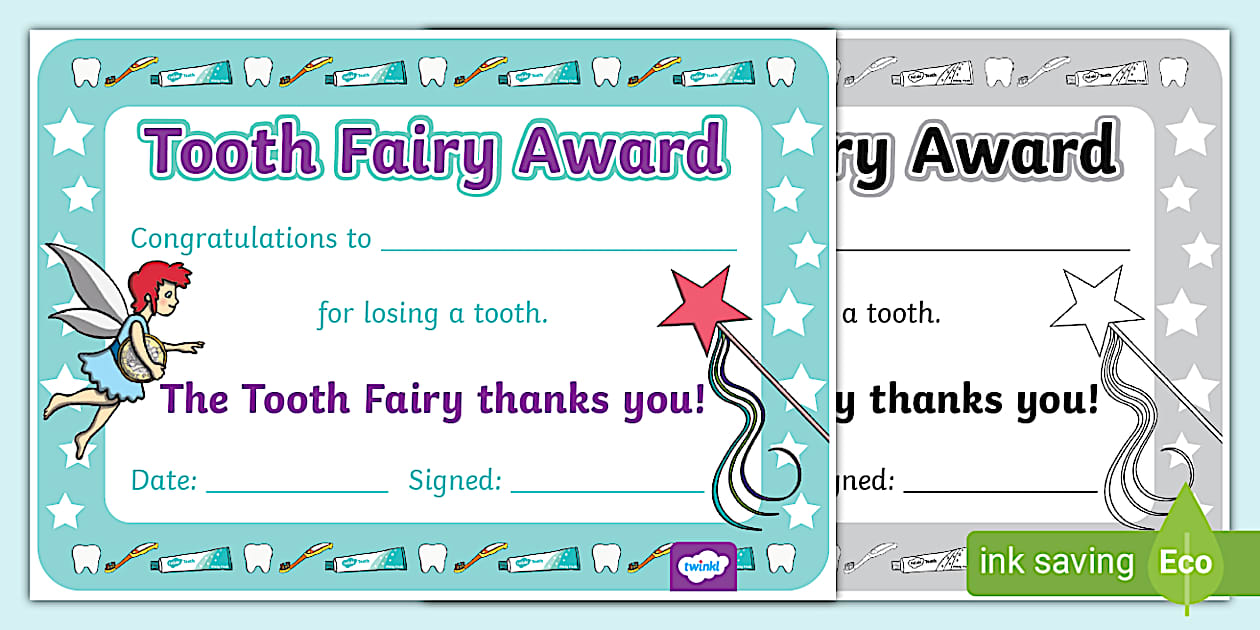 Tooth Fairy Award Certificate (teacher made) - Twinkl