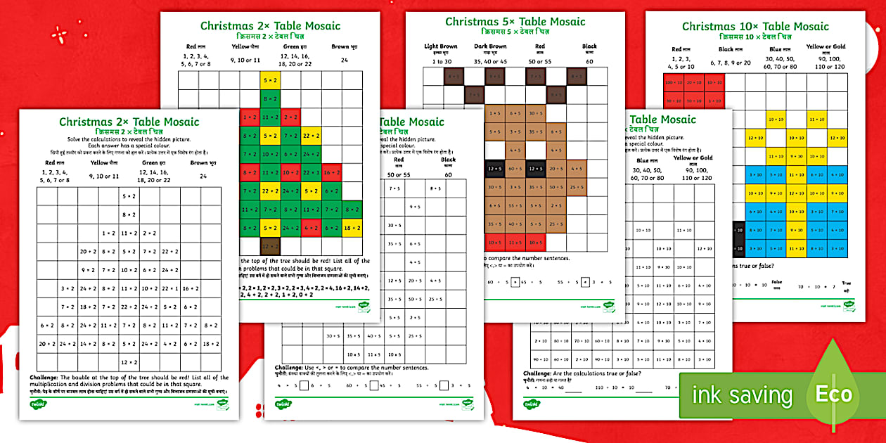 2, 5 and 10 Multiplication and Division Facts Christmas Maths Mosaic