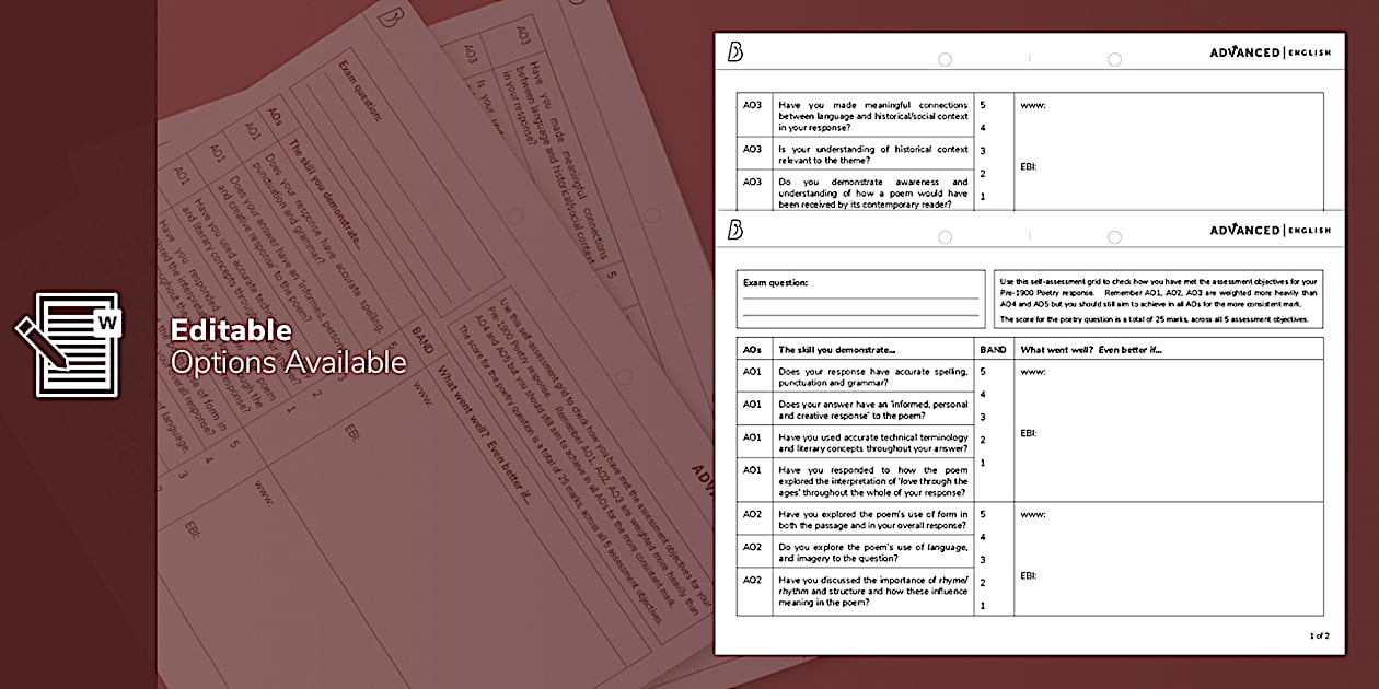 Pre-1900s Poetry Mark Scheme | A Level | Beyond: Advanced