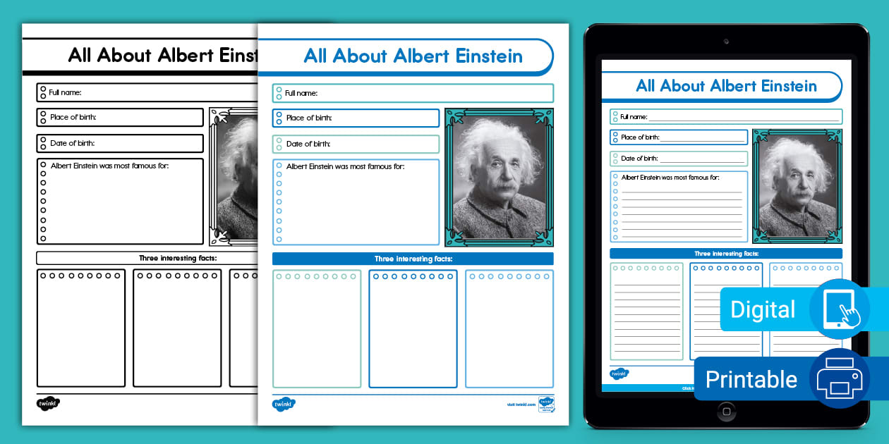 First Grade All About Albert Einstein Research Worksheet