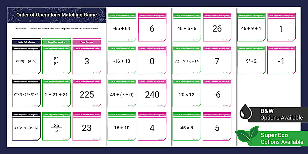Order of Operations Matching Game (teacher made) - Twinkl
