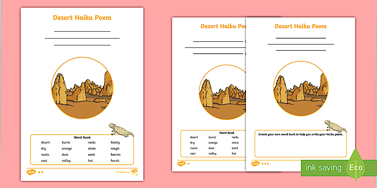 Black and White Desert Haiku Poem Differentiated Worksheets