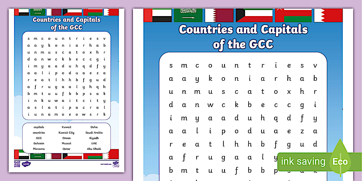Countries and Capitals of the GCC Word Search - Twinkl