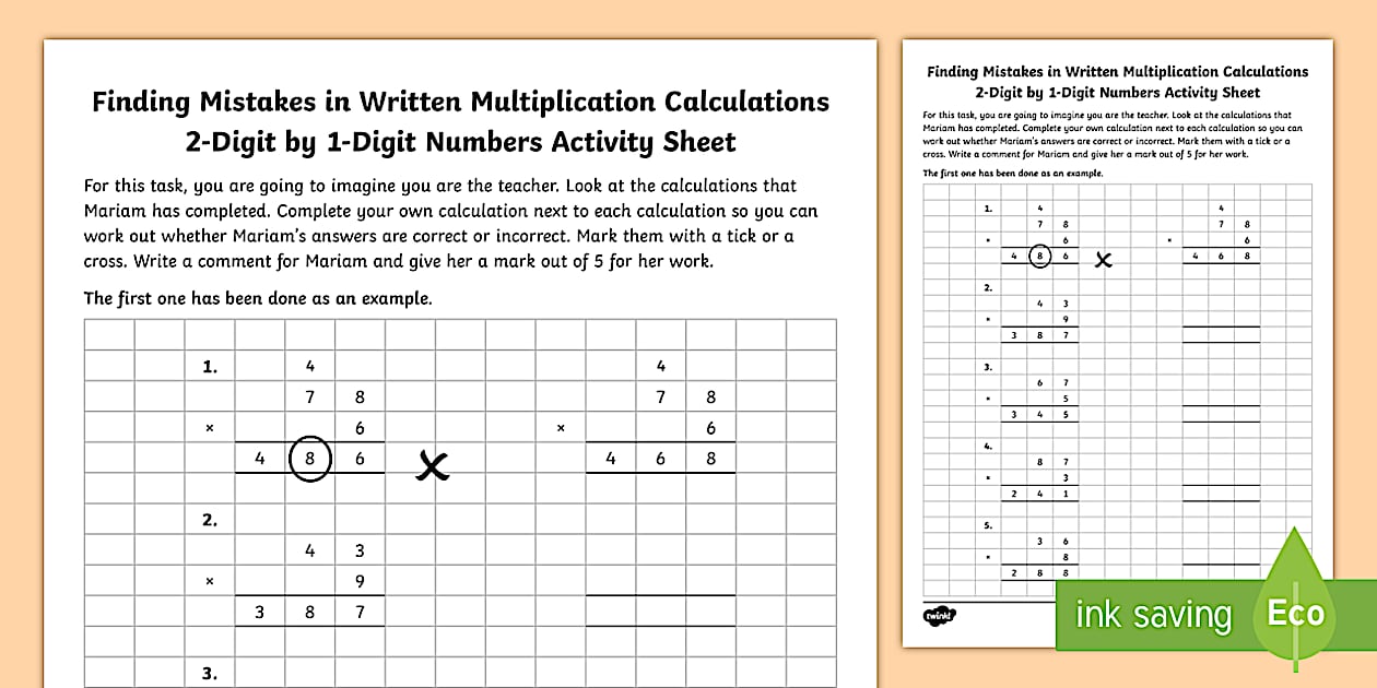 Finding Mistakes in 2-Digit by 1-Digit Multiplication Calculations ...