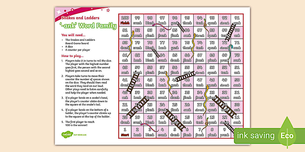 Snakes & Ladders Word Family '-ank' Game (profesor hizo)