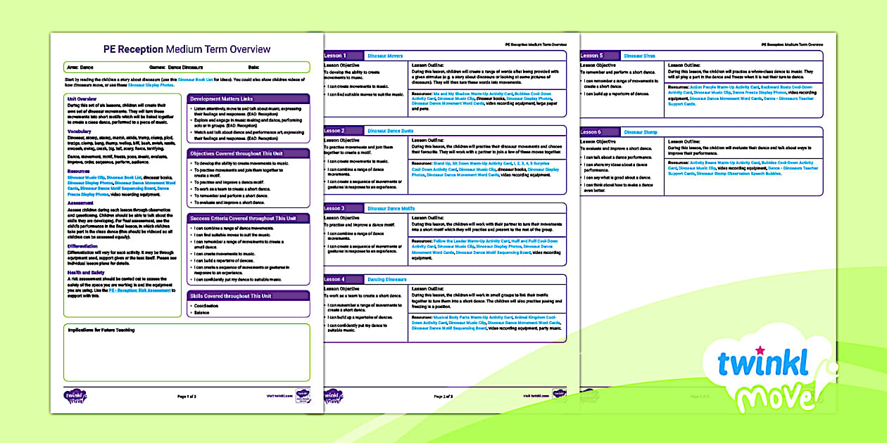 👉 Twinkl Move - Reception Dance: Dinosaurs Medium Term Overview