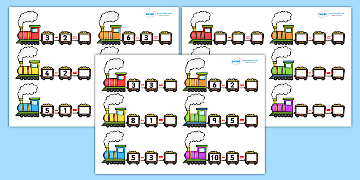 Editable Train Single-Digit Subtraction Worksheets - Twinkl
