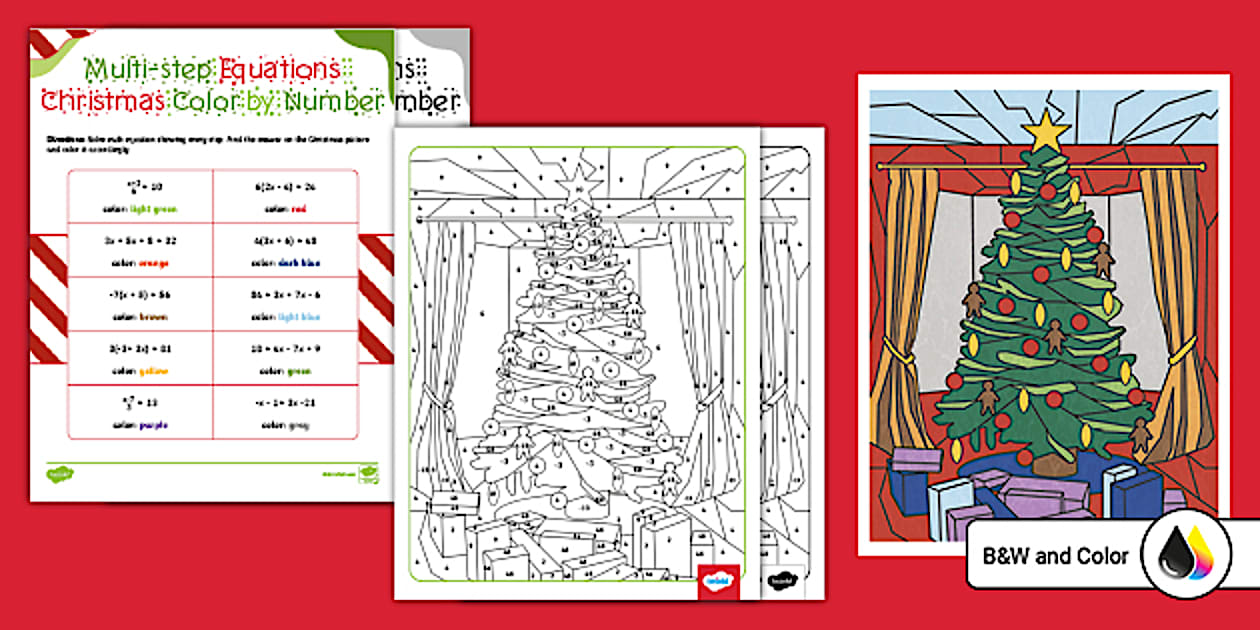 Eighth Grade Multi-step Equations Christmas Color by Number