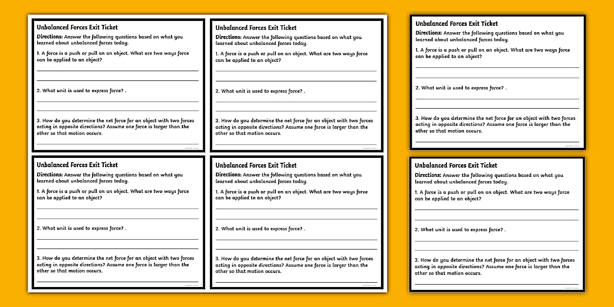 Sixth Grade Unbalanced Forces Science Exit Ticket - Twinkl