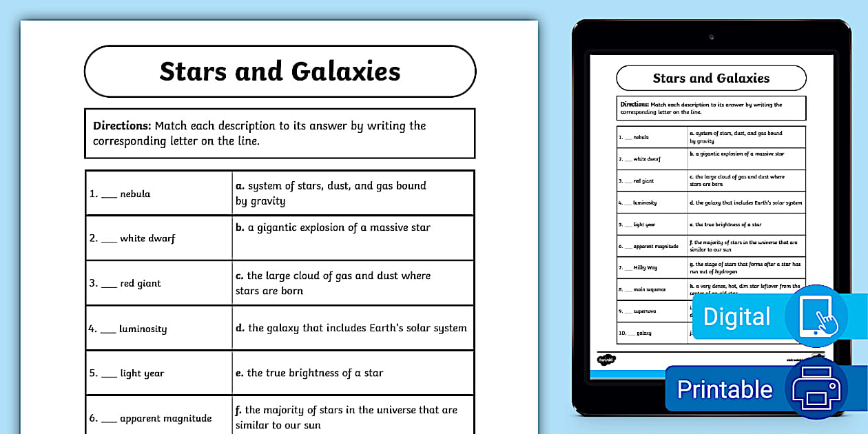 Sixth Grade Stars and Galaxies Matching Assessment - Twinkl