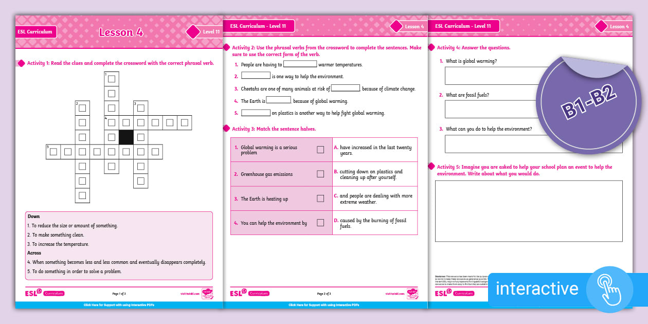 ESL Level 11, Lesson 4 Activity (Lehrer gemacht) - Twinkl