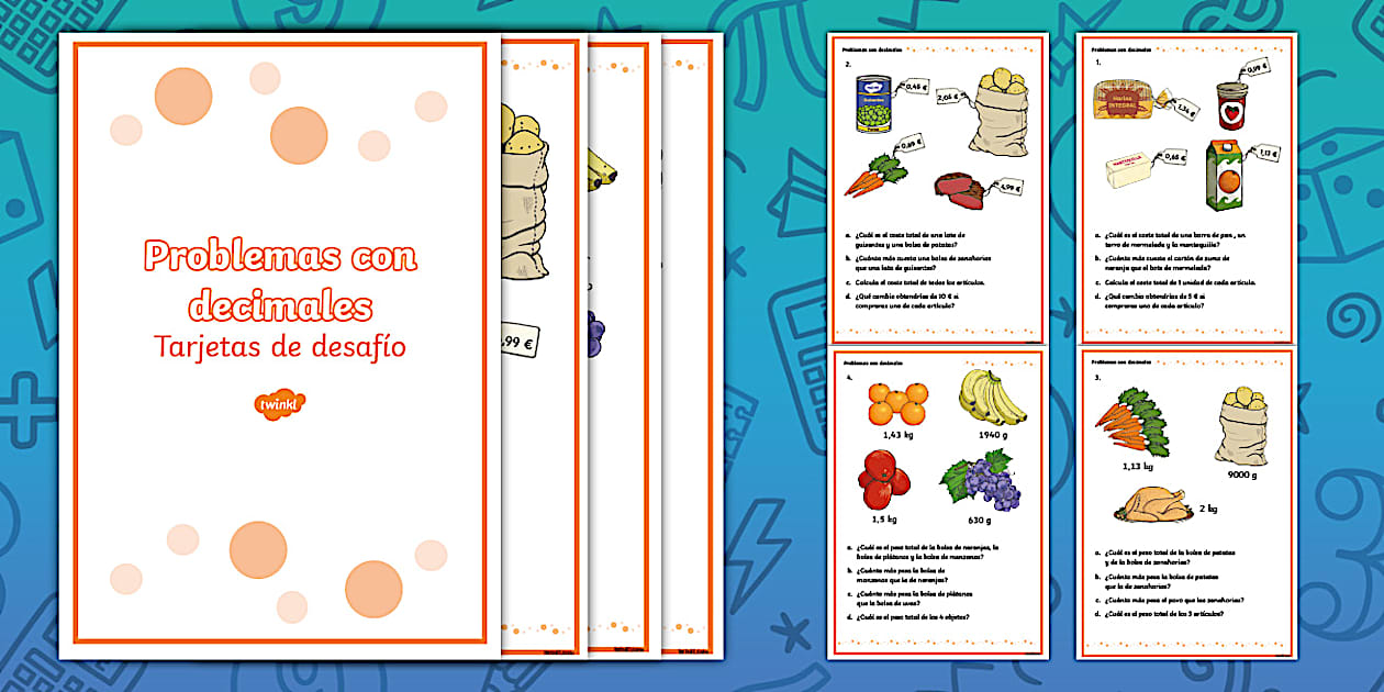 Tarjetas de desafío: Problemas con decimales (teacher made)