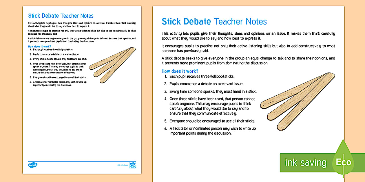 Stick Debate Teaching Ideas (teacher made) - Twinkl