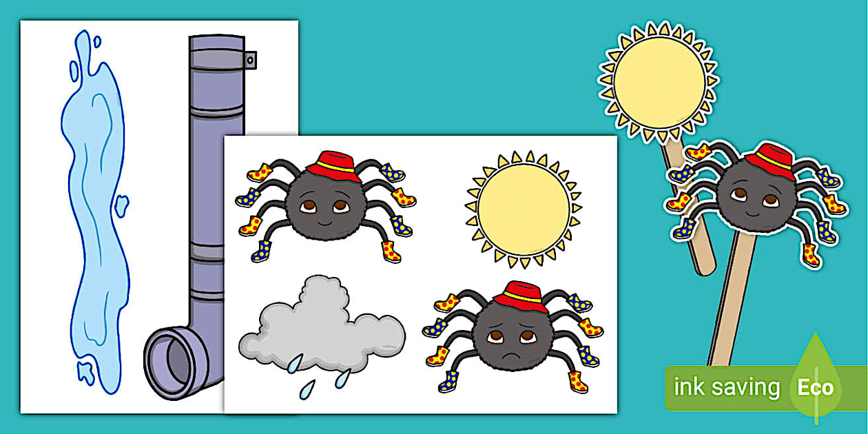 Nursery Rhymes- Incy Wincy Spider Stick Puppets - Twinkl