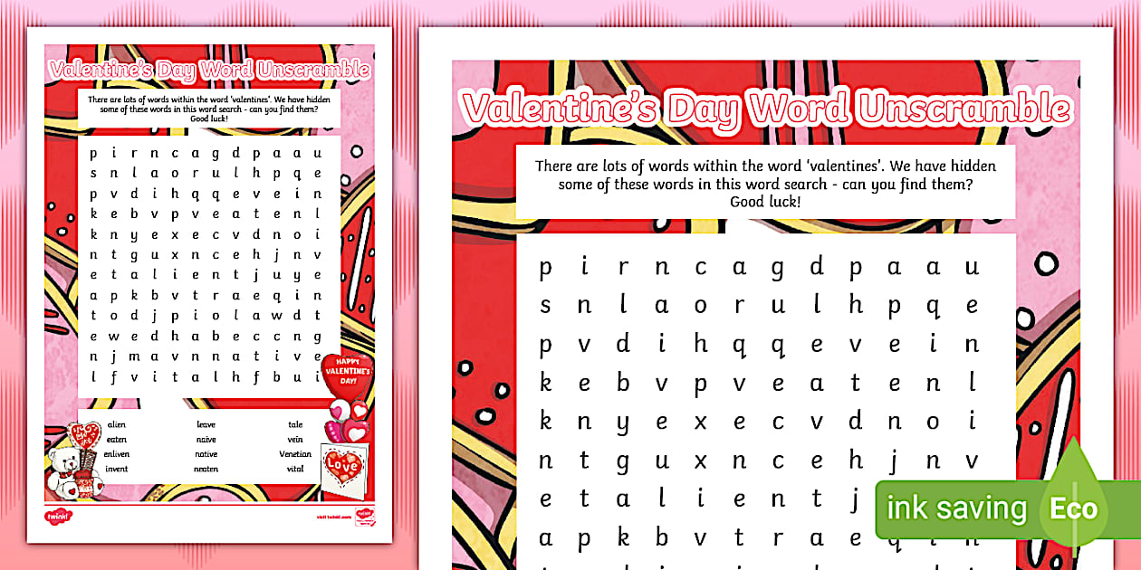 Valentine's Day Word Unscramble Word Search (teacher made)