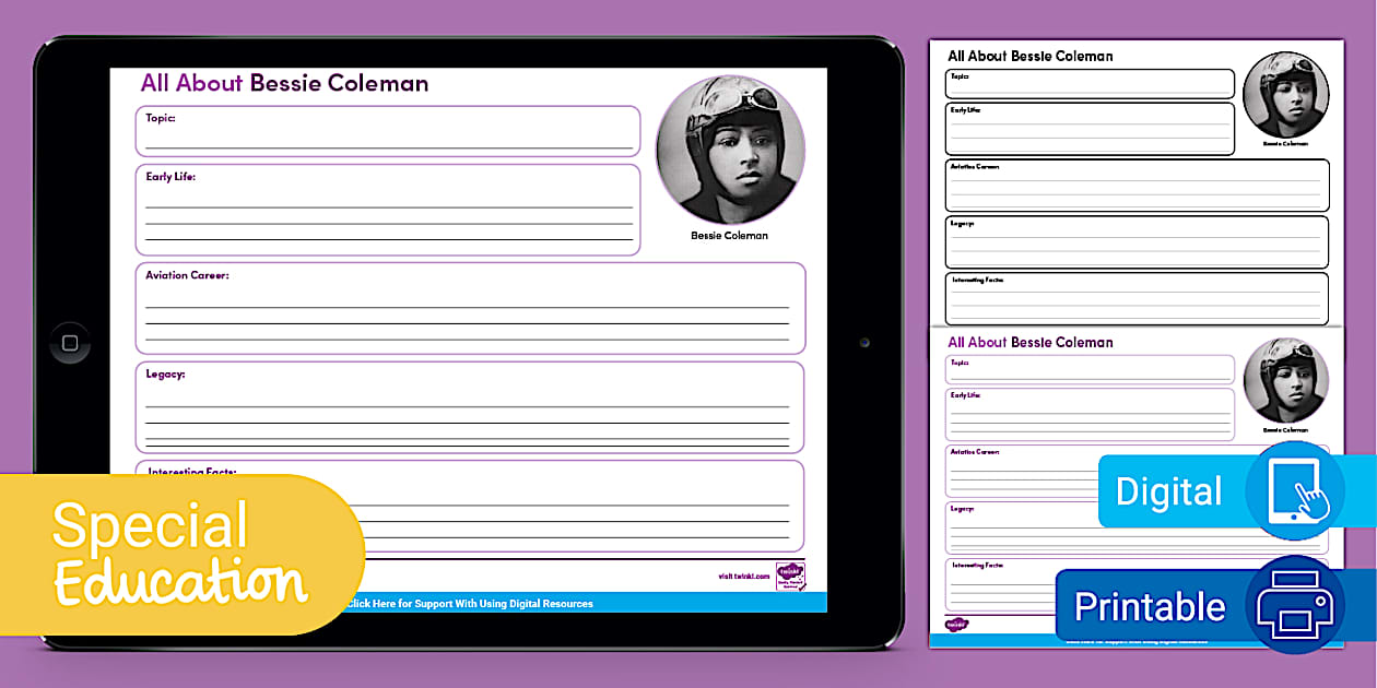 All About Bessie Coleman Graphic Organizer for Older Learners