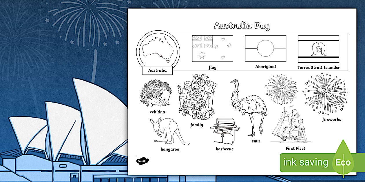 QLD Australia Day Words Colouring Sheet (teacher made)