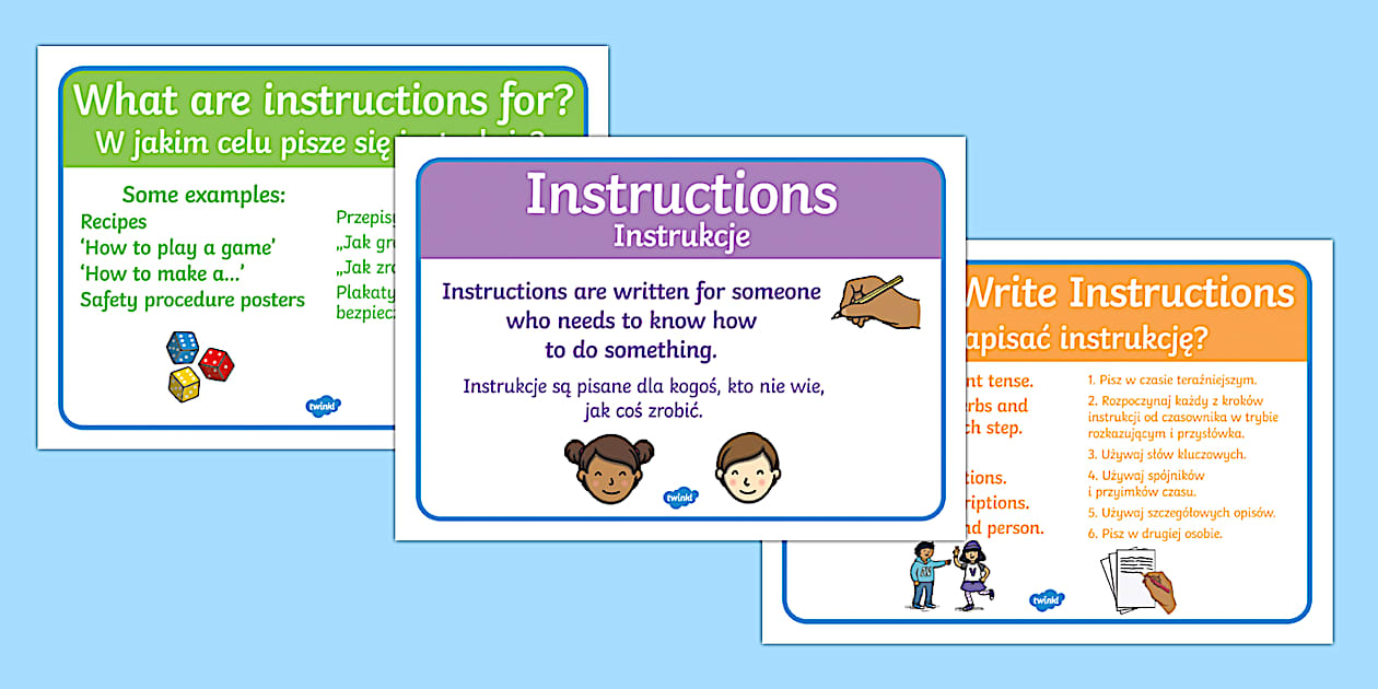 Instructions Writing Display Posters Polish/English - Twinkl