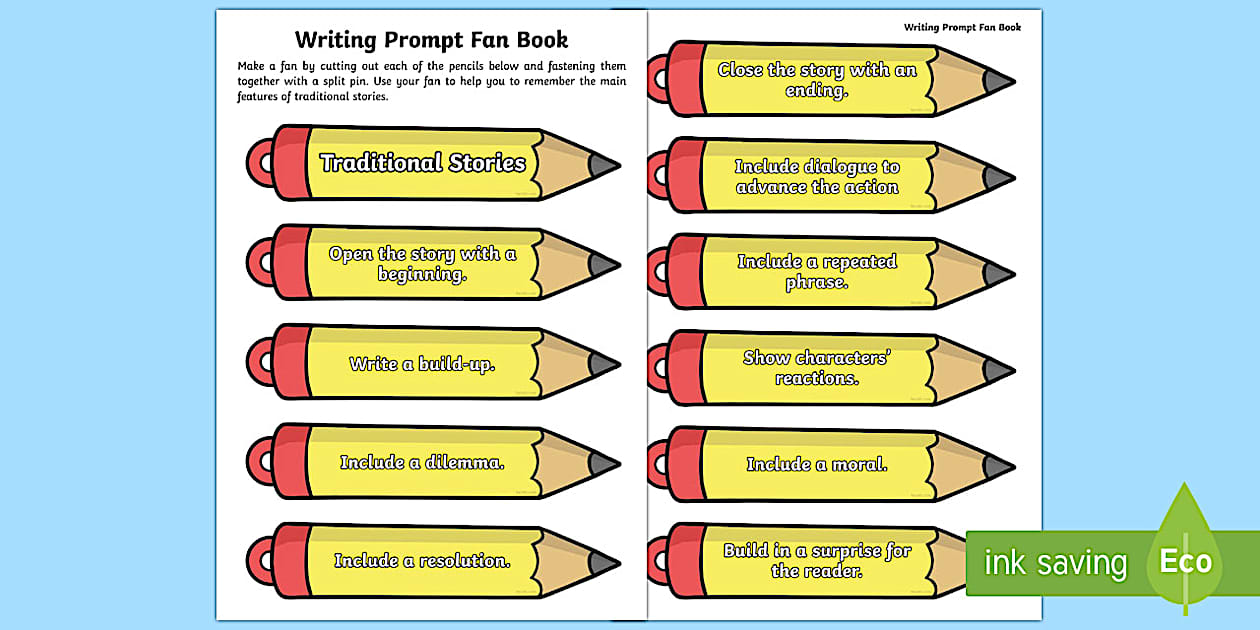 Cursive Pencil-Themed Traditional Story Writing Prompt Fan