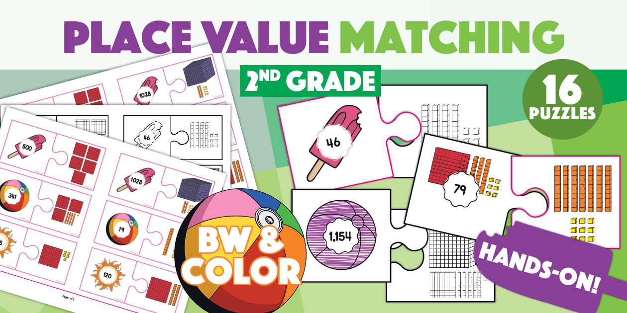 Second Grade Summer Place Value Matching Puzzles - Twinkl