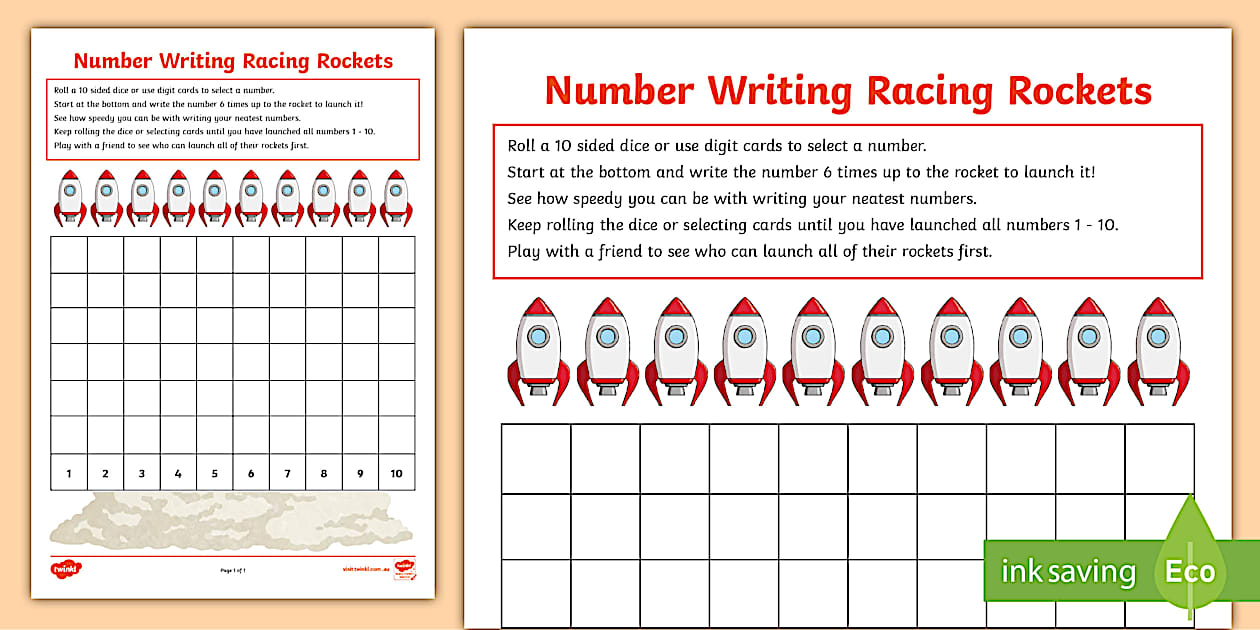 Number Writing Racing Rockets (Hecho por educadores)