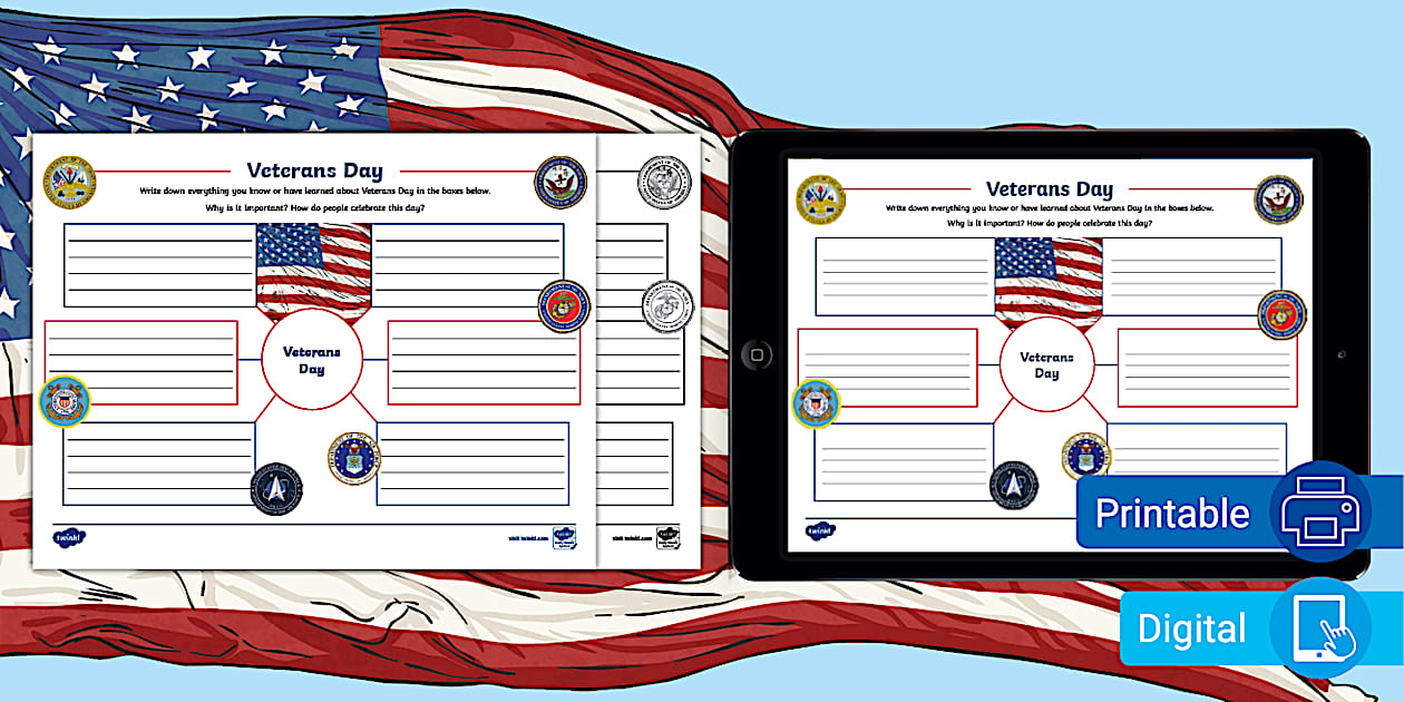 Veterans Day Mind Map for 6th-8th Grade (teacher made)