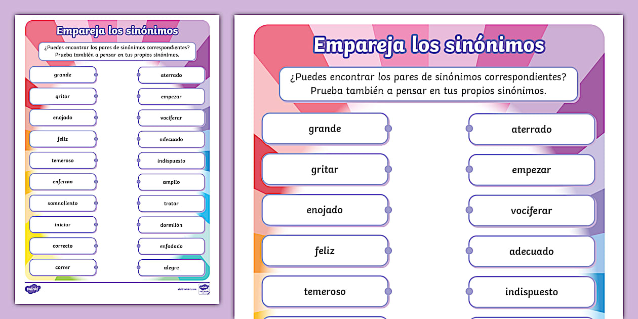 Ficha de actividad: Empareja los sinónimos | Twinkl